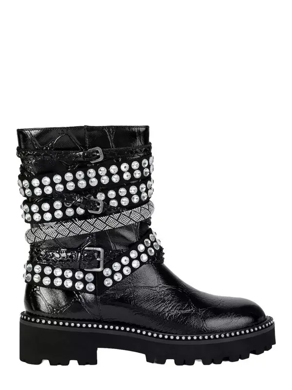 Kurt Geiger Crystal-embellished Biker Boots - Black