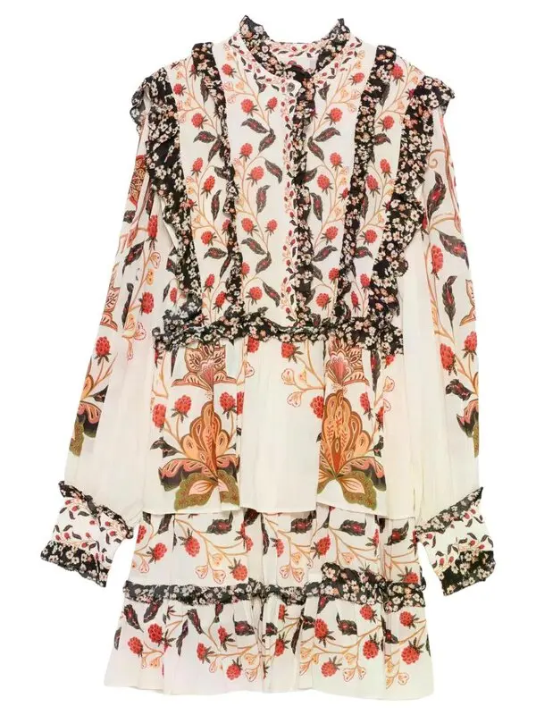 Farm Rio Floral-print Ruffled Dress - Neutrals