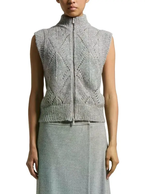 Peserico Zip-front Sleeveless Cardigan - Grey