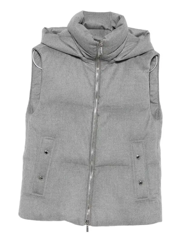 MOORER Wool Gilet With Hood - Grey