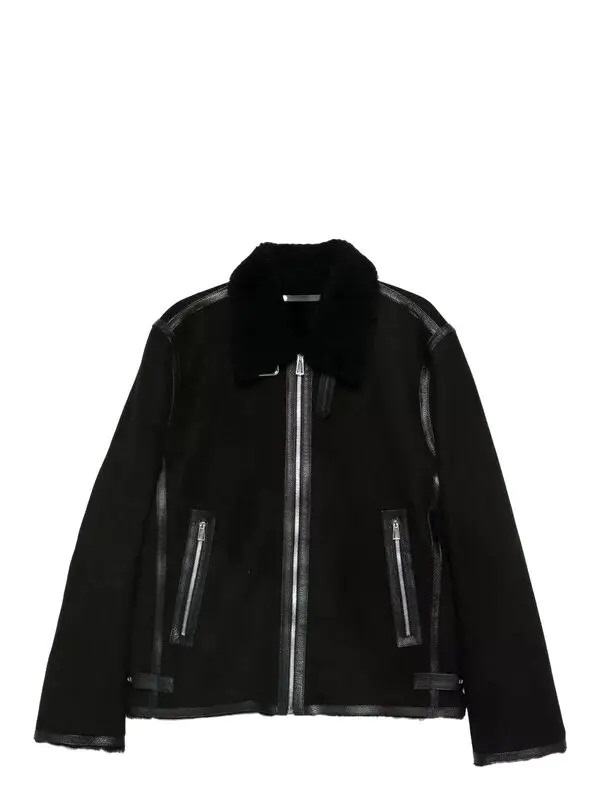 Paul Smith Shearling-trim Leather Coat - Black