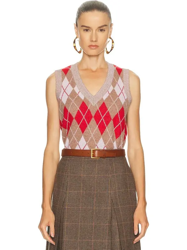 RE/DONE Argyle Knit Vest - Red Combo