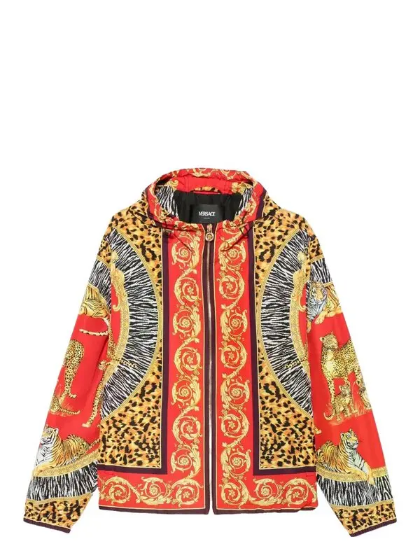 Versace Animalier Zip-up Hooded Jacket - Red