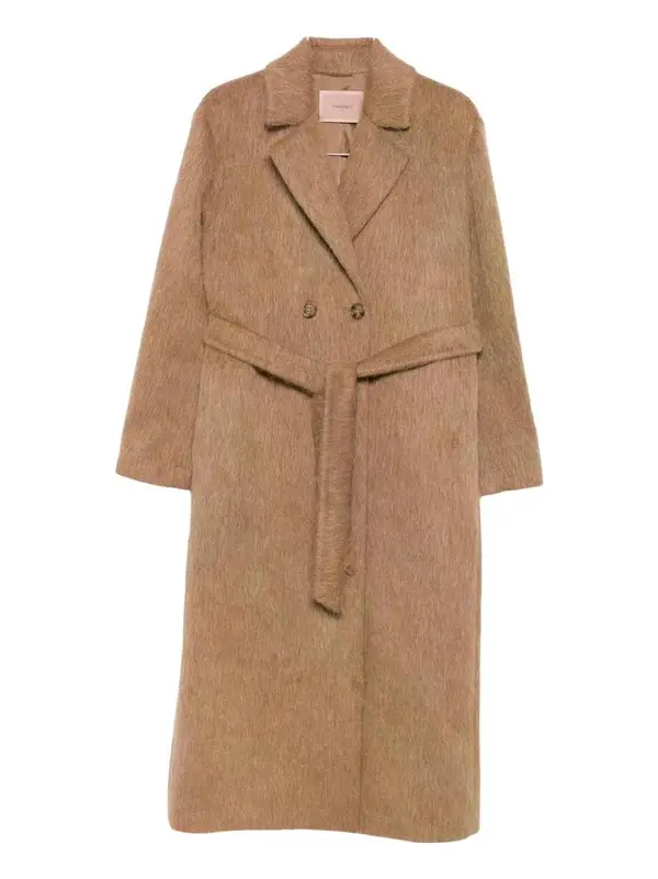 TWINSET Double-breasted Belted Coat - Brown