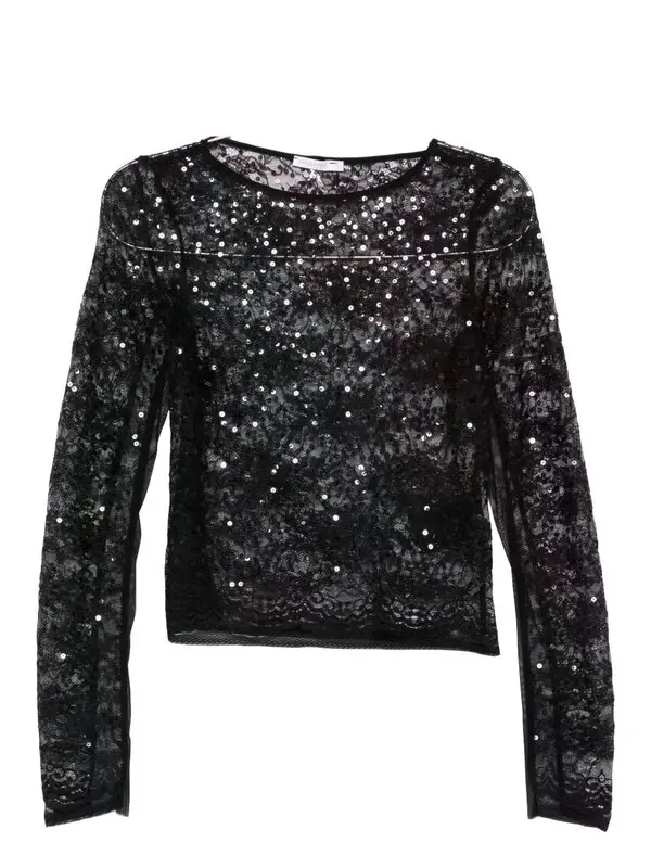 Patrizia Pepe Sequin-embellished Long-sleeved Top - Black