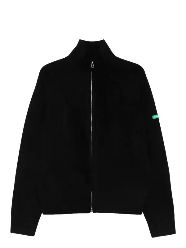 FLANEUR Zip-up Ribbed Cardigan - Black