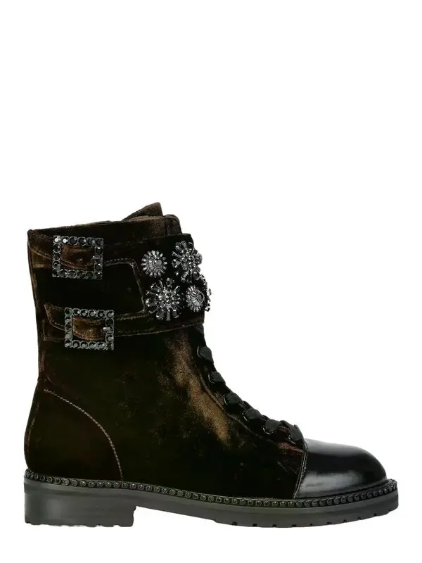 Kurt Geiger 30mm Stoop Crystal-floral Buckled Combat Boots - Brown