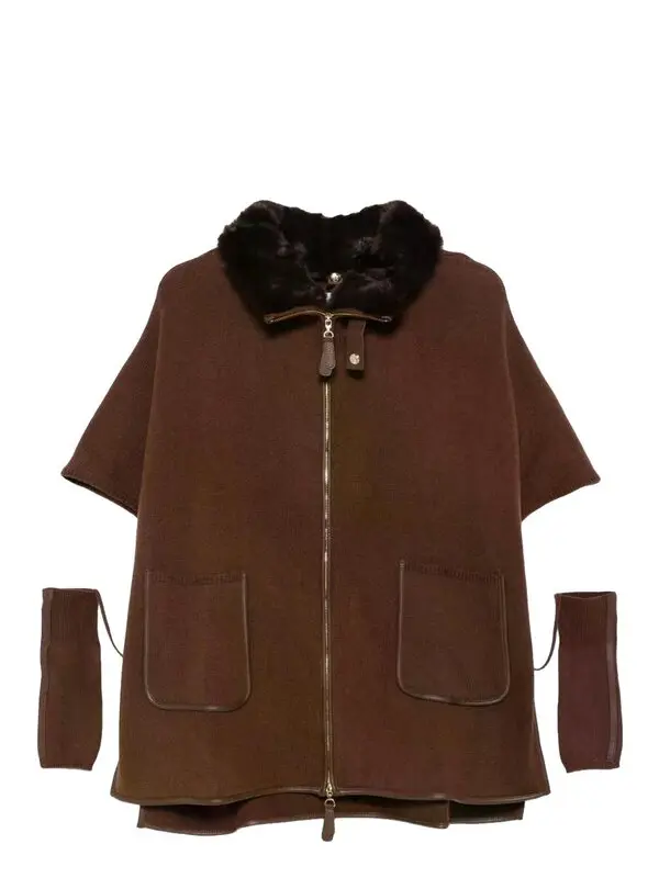 Max & Moi Zip-up Cardigan Coat With Faux-fur Collar - Brown
