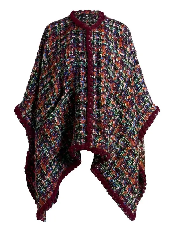 Etro Tweed Cape With Pom-pom Trim - Red