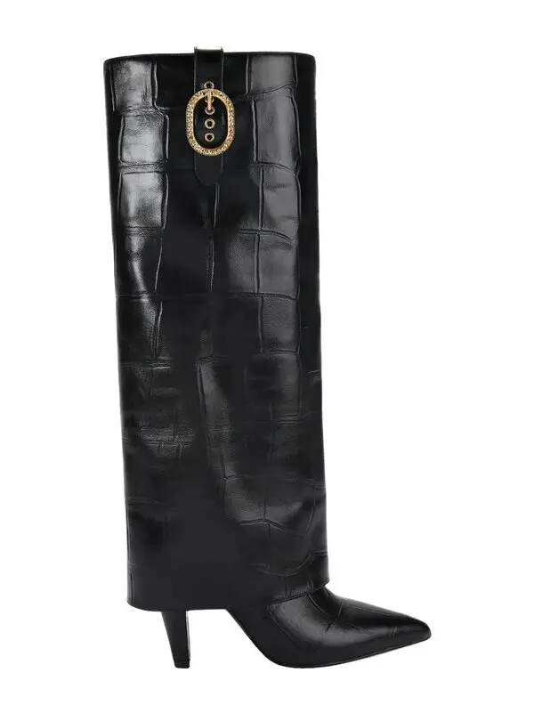 Kurt Geiger 100mm Croc-embossed Buckle Boots - Black