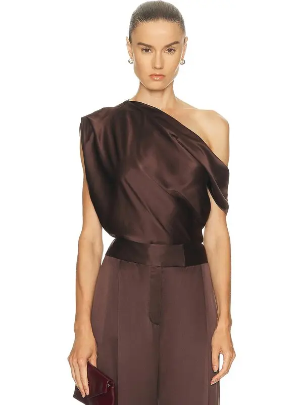 THE SEI Asymmetrical Drape Top - Cocoa