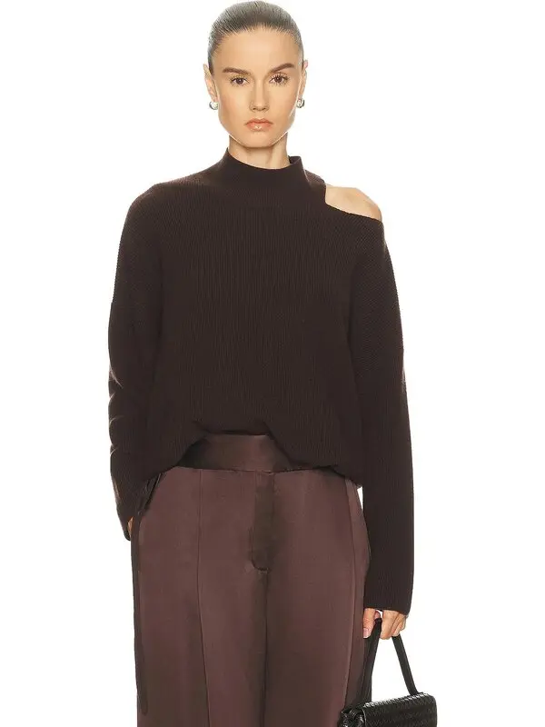 THE SEI Open Shoulder Wool-cashmere Blend Sweater - Cocoa