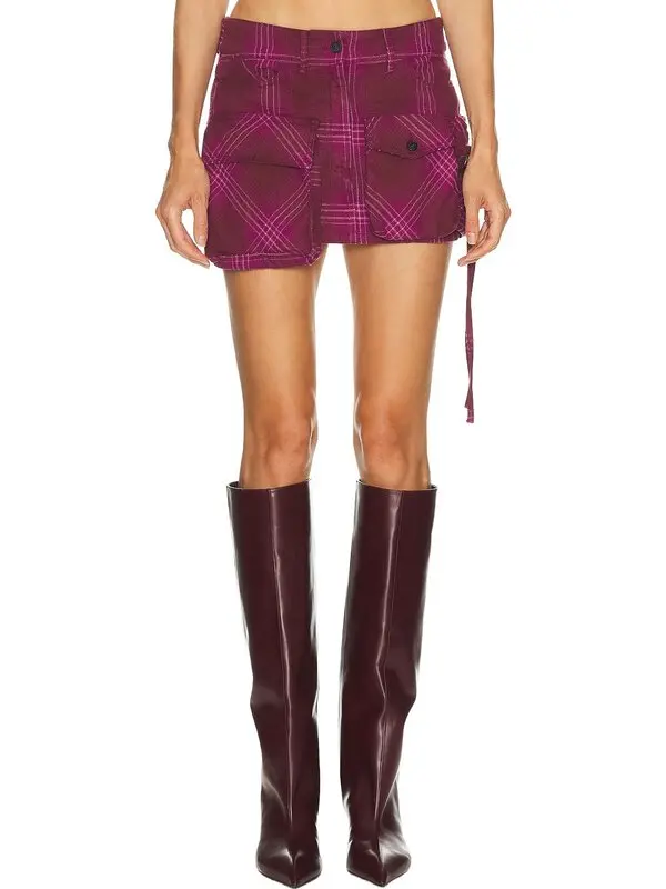 Attico Check Mini Skirt - Burgundy