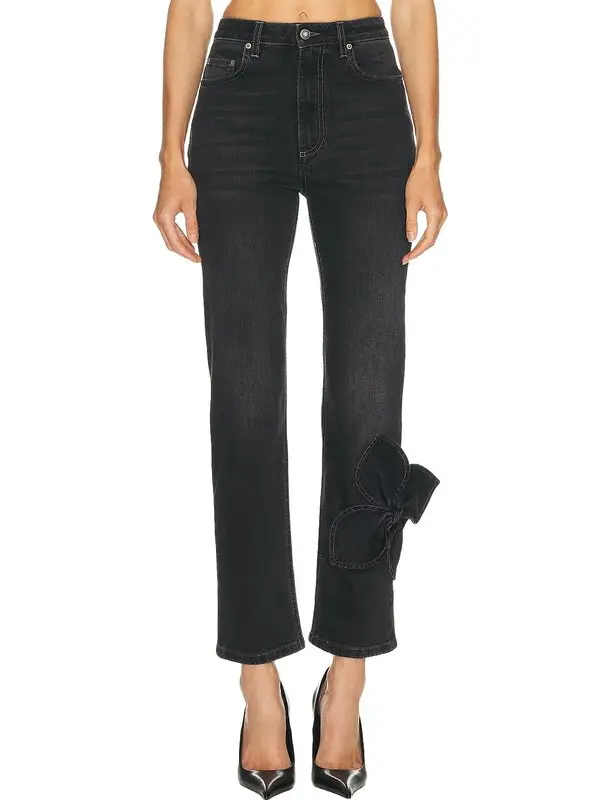 AREA Bow Straight Leg Jeans - Washed Black