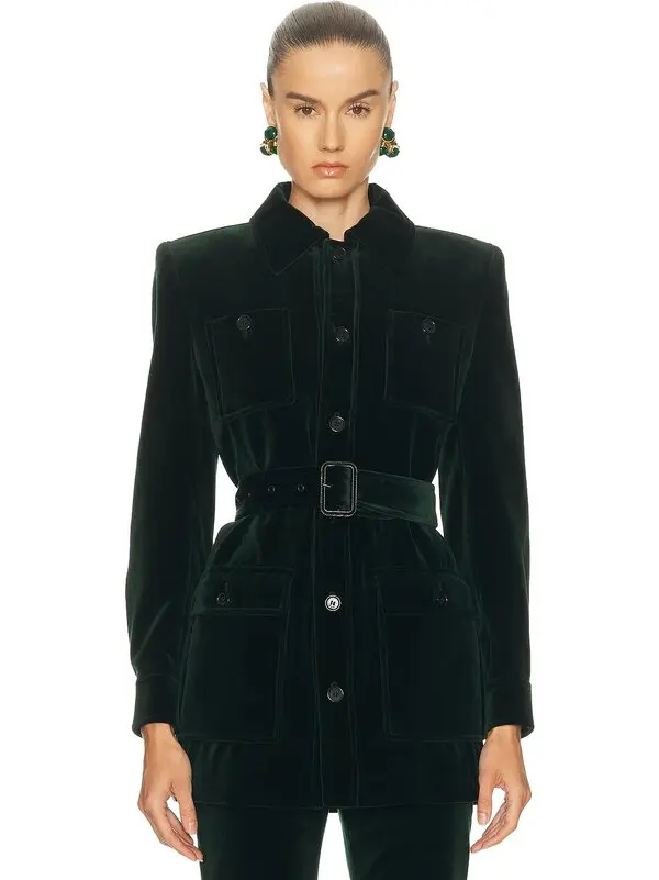 Saint Laurent Belted Cotton Coat - Emeraude