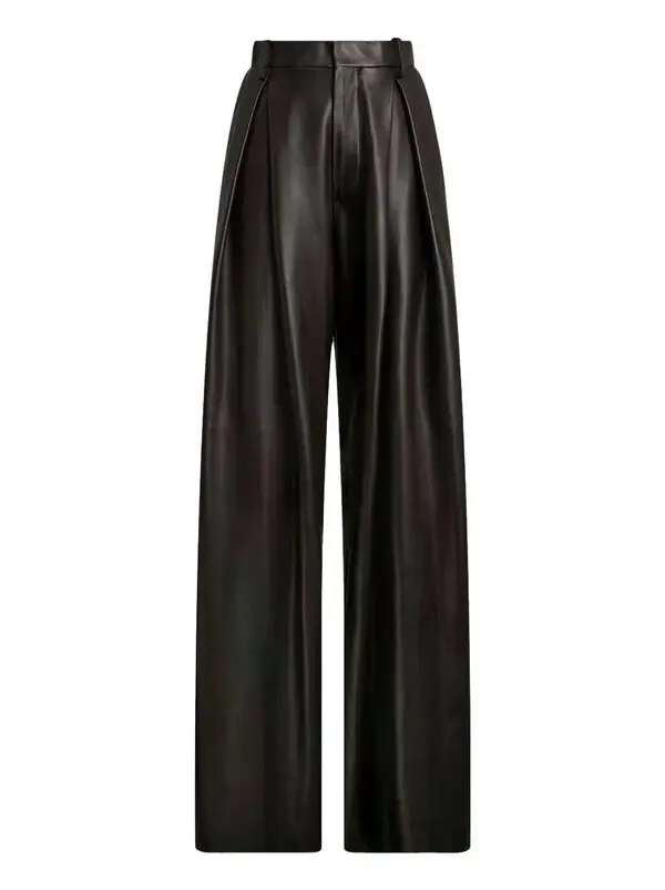 Ralph Lauren Pleated Wide-leg Leather Trousers - Brown