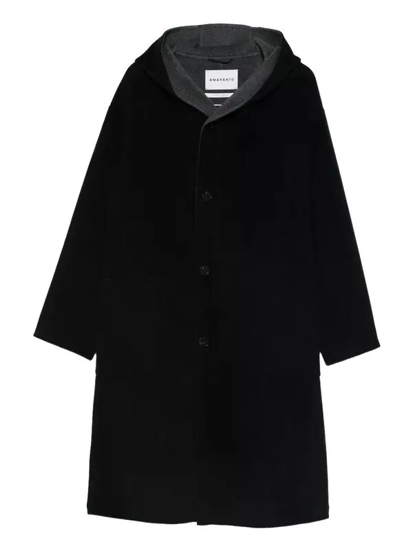 AMARANTO Single-breasted Hooded Coat - Black