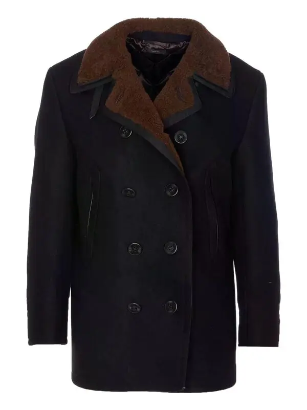 TOM FORD Double-breasted Shearling Pea Coat - Black