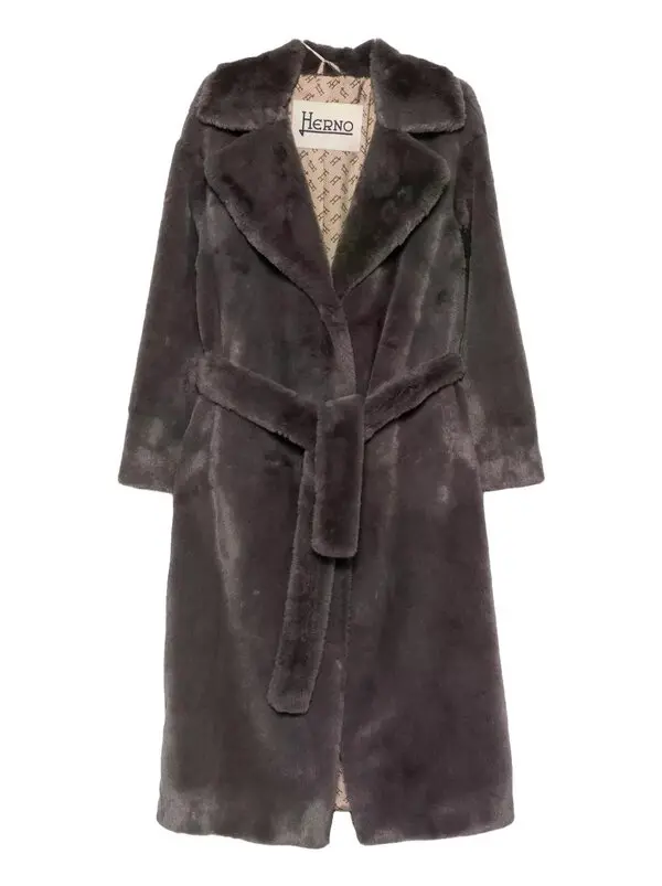 Herno Belted Faux Fur Coat - Grey