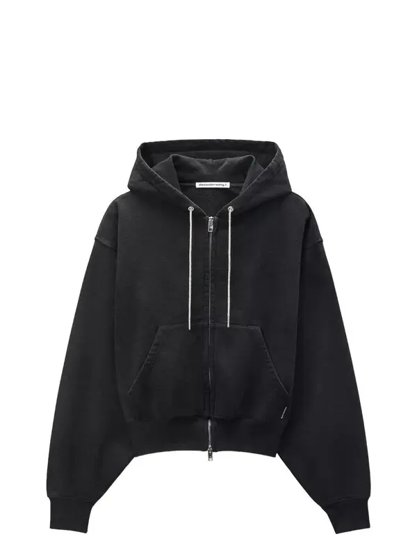 Alexander Wang Rhinestone-drawcord Zip-up Hoodie - Black