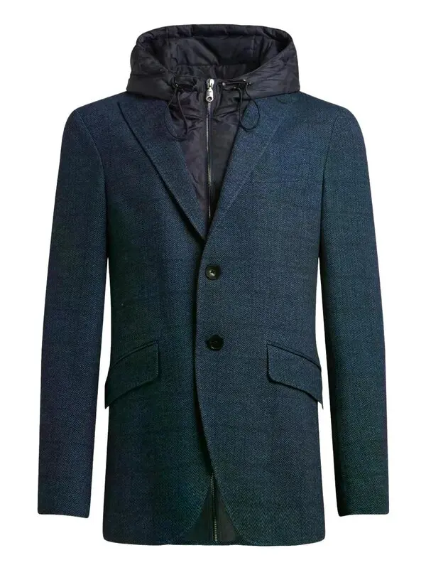 Etro Herringbone Jacket With Removable Hood - Blue