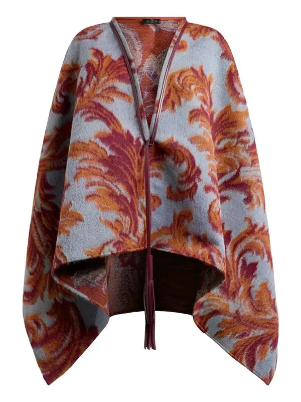 Etro Leaf-jacquard Tassel Cape - Blue