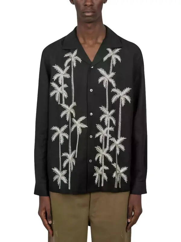 BAZISZT Palm-tree Embroidered Shirt - Black