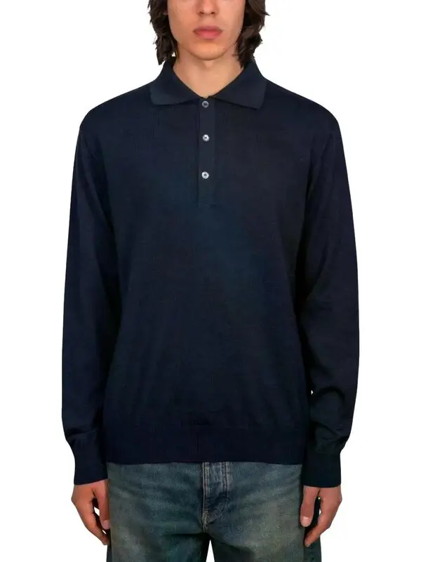 ANOTHER ASPECT Merino Wool Polo Shirt - Blue
