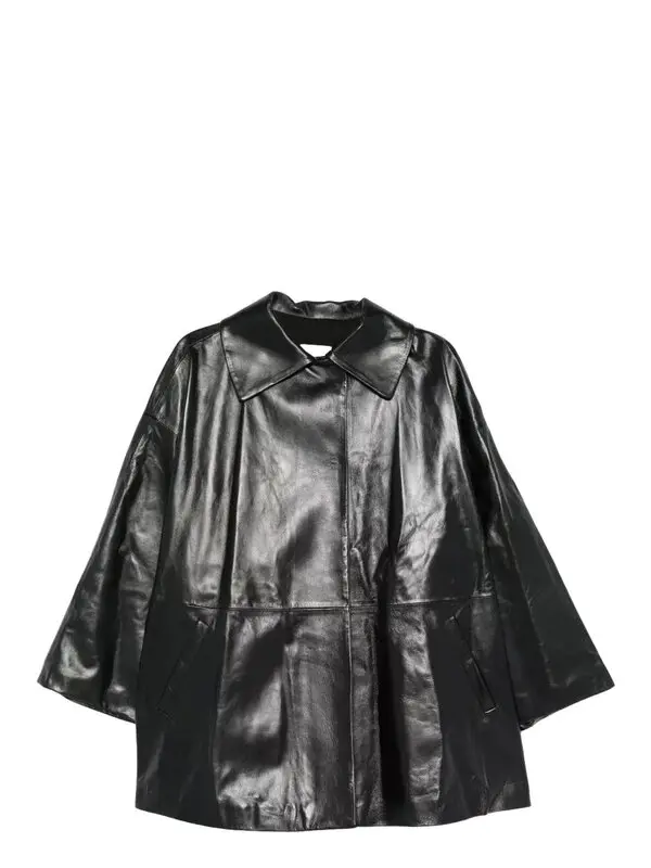 CASSELL Collared Leather Jacket - Black