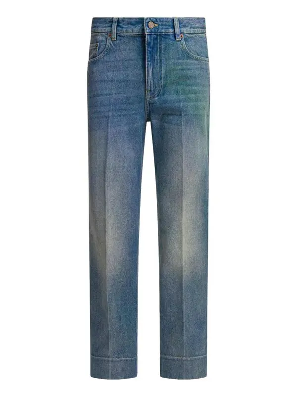 Valentino Garavani Logo-patch Cuffed Denim Jeans - Blue
