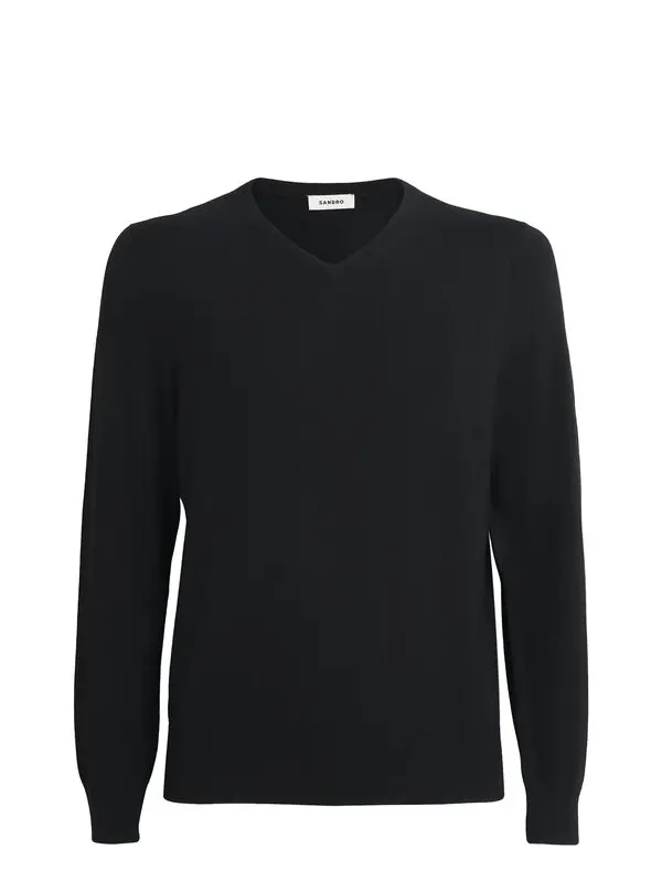 Sandro V-neck Wool Sweatshirt - Black