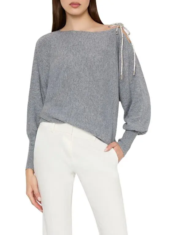 MILLY Ida Crystal Tie Sweater - Grey Heather