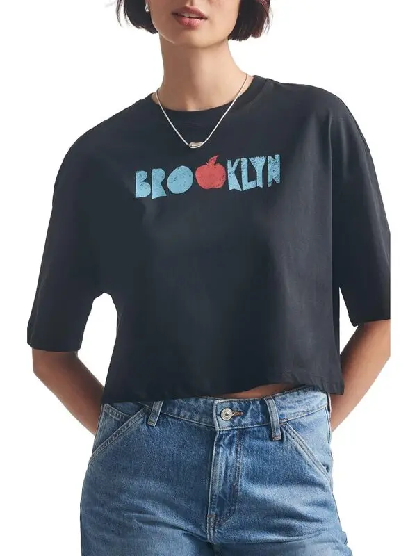 Brooklyn Industries Cropped Graphic T-shirt - Black