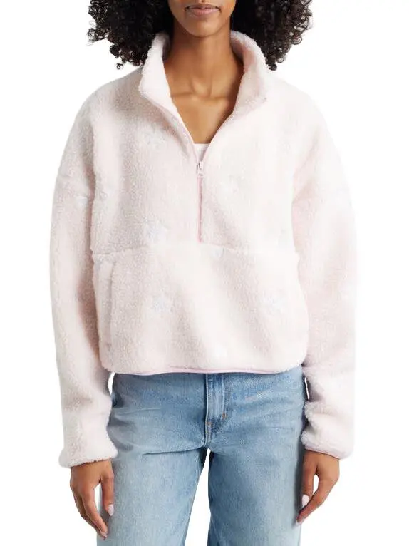 HAPPY CAMP3R Embroidered Faux Fur Pullover - Pastel Pink