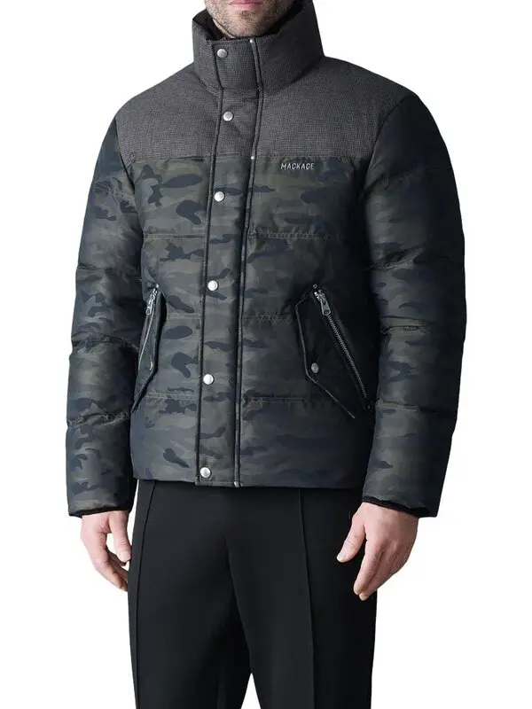 Mackage Mixed Media Down Puffer Jacket - Army-carbon Multi