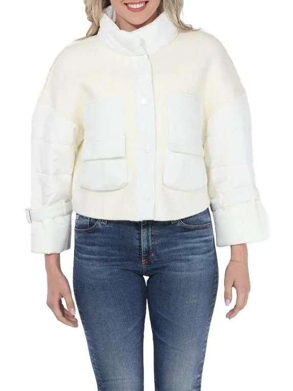 RAIN AND ROSE Mixed Media Bomber Jacket - Ivory