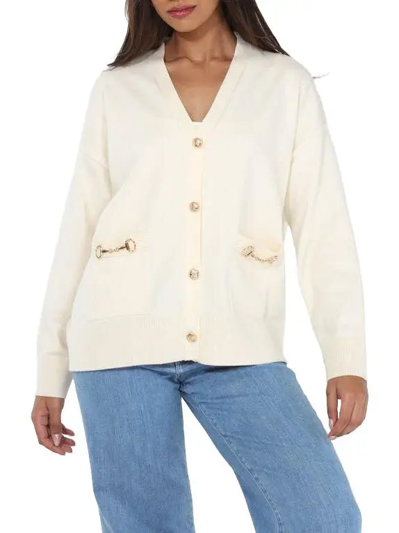 RAIN AND ROSE V-neck Button Cardigan - Ivory