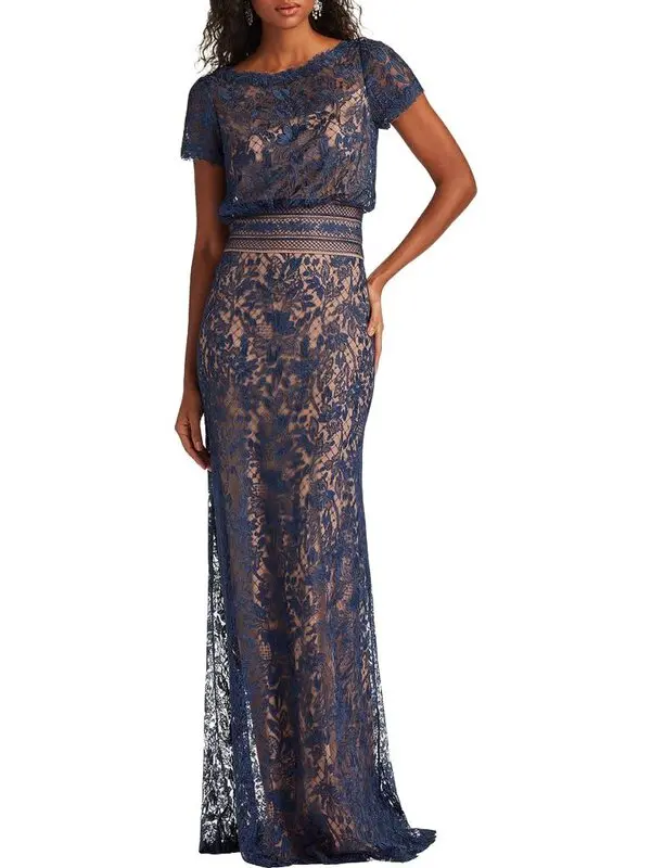 Tadashi Shoji Lace Bodice Gown - Navy/nude