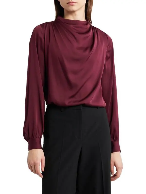 Elie Tahari Ember Stretch Silk Top - Noir Berry Red
