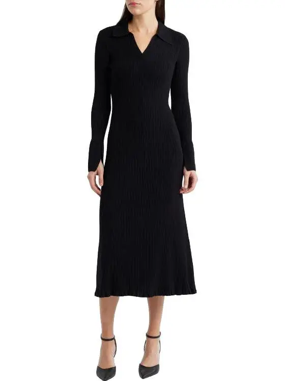 Elie Tahari The Moira Long Sleeve Polo Dress - Noir Black