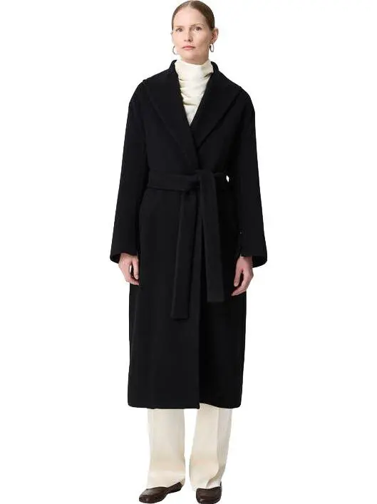 Another Tomorrow Double Breasted Wrap Coat - Black