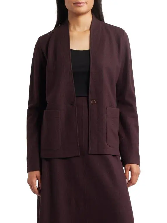Eileen Fisher High Collar Wool Jersey Jacket - Cassis