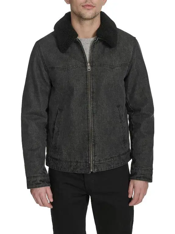LEVI'S Western Denim Jacket With Removable Faux Shearling Collar - Black Wash Denim