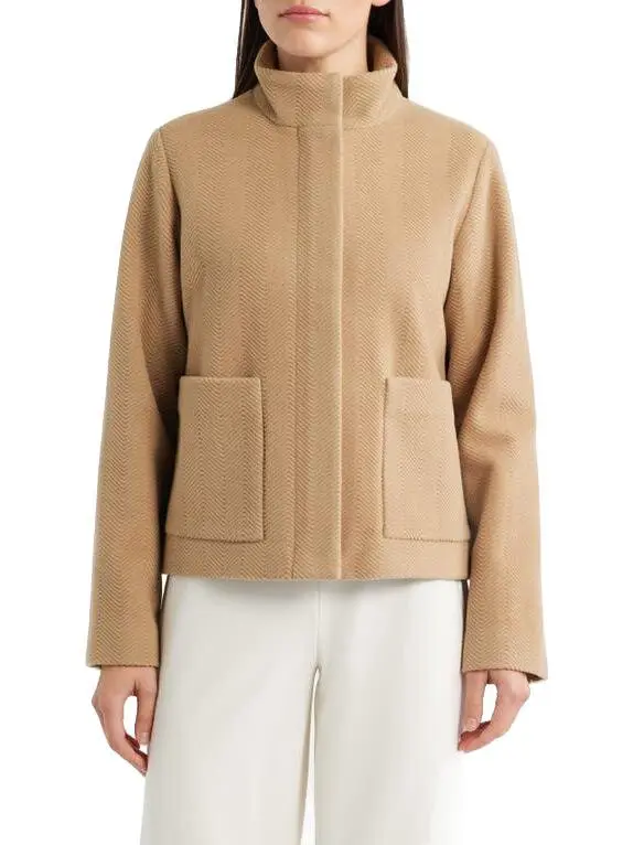 Eileen Fisher High Collar Wool Jacket - Biscuit