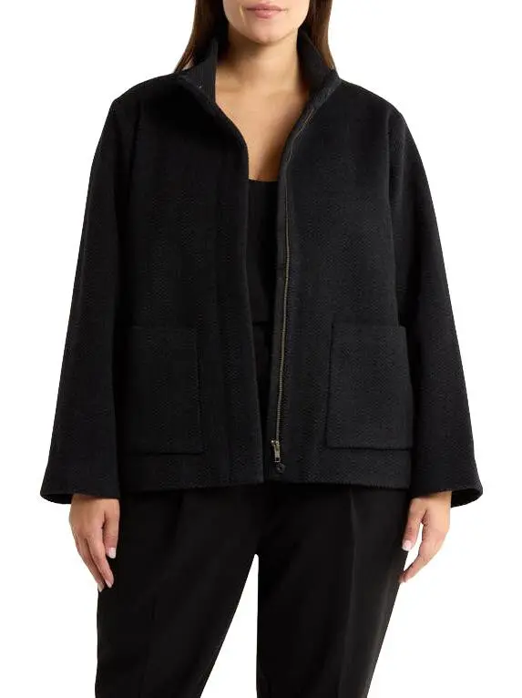 Eileen Fisher High Collar Wool Jacket - Charcoal