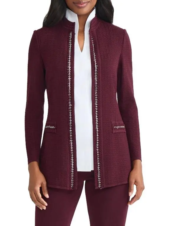 Misook Chain Link Trim Knit Jacket - Sangria