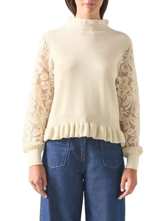 LK BENNETT Viv Frill Lace Inset Sweater - Ecru