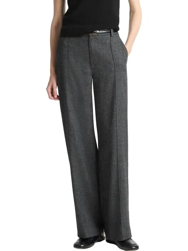 Vince High Waisted Pleated Wide Leg Trousers - Med Heather Grey