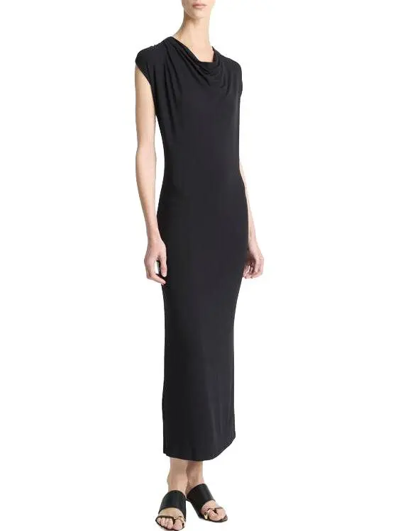 Vince Cowl Neck Cap Sleeve Maxi Dress - Black