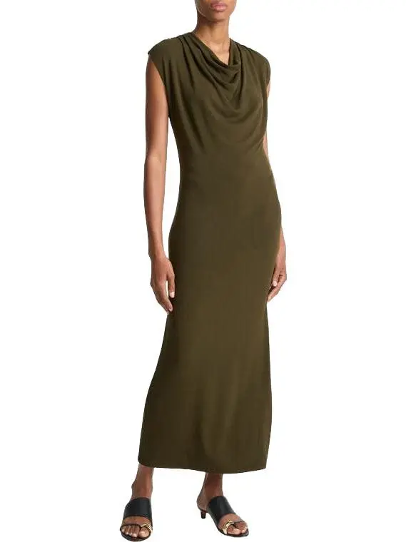 Vince Cowl Neck Cap Sleeve Maxi Dress - Verde